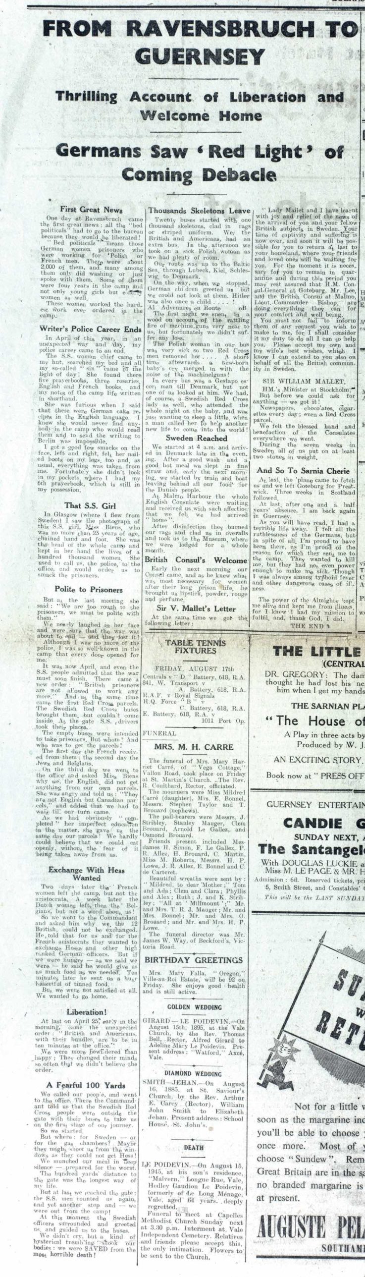 Interview with Julia Barry, Guernsey Press 17 Aug 1945 - Frank Falla ...